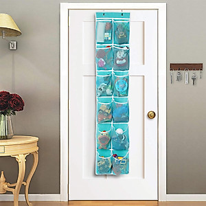 GOMAJI Over the Door Hanging Shoe Organizer, 12 Pockets, Turquoise