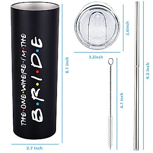 Bachelorette Gifts For Bride Bridal Shower Gift For Bride 20oz Black Skinny Wine Tumbler Bride To Be Gifts For Her Wedding Day Engagement Gifts For Bride From Friends Sisters Wine Cup With Lip Straw