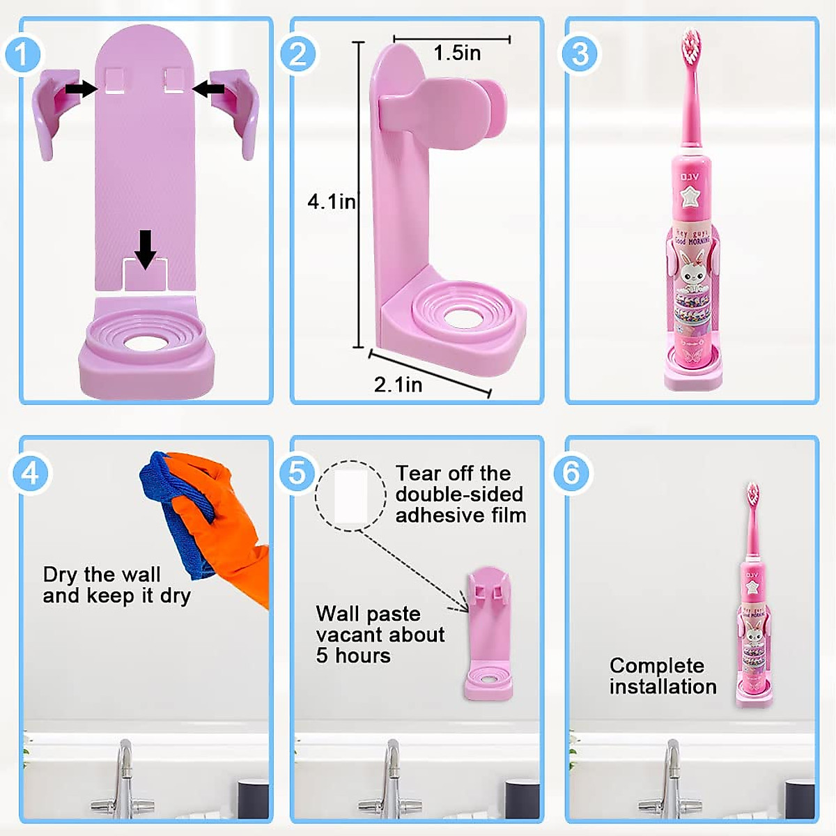 OJV 8620 Musical Electric Toothbrushes for Kids Children, 3 Modes 2 Min Timer, 6 Bristles Rechargeable Power Smart Sonic Music Play Song Toothbrush for Girls Age 3-14 with Wall Mounted Holder (Pink)