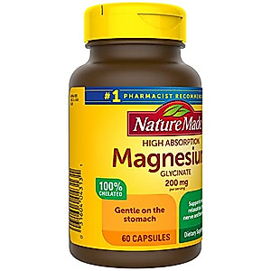 Nature Made Magnesium Glycinate 200 mg per Serving, Dietary Supplement for Muscle, Heart, Nerve and Bone Support, 60 Capsules, 30 Day Supply