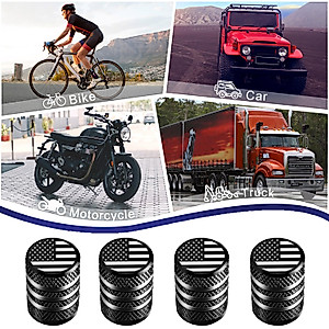 Black Tire Valve Stem Covers Metal Tire Air Caps with Plastic Liner American Flag Tire Stem Valve Caps, Corrosion Resistant, Universal for Car Truck Motorcycle Bike (4 Pack)