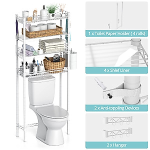 Hodonas Over The Toilet Storage, Bathroom Organizer Shelves Space Saver Over Toilet, above Toilet Storage Rack, Over-The-Toilet Storage Shelf, White