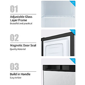 Upright Freezer Compact, Single Door, Reversible Stainless Steel Door, Adjustable Removable (Silver, 1.1 Cu. Ft.) sliver (1022003800)