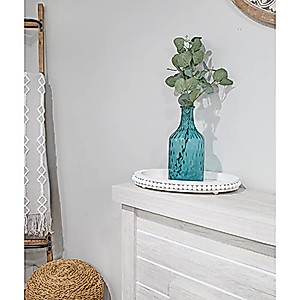 AuldHome Wood Beaded Tray (White), Decorative Farmhouse Style Oval Wooden Tray