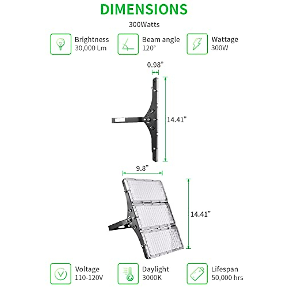 Viugreum 300W LED Flood Light, 24000LM 3000K Warm White, Slim Outdoor Floodlight, IP66 Waterproof Security Lights, Landscape Wall Lights for Garage, Garden, Lawn, Yard, Playground