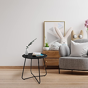 CODIN Set of 2 Outdoor Side Table Outdoor, Metal Side Table Small Round Side Table Weather Resistant End Table Patio Table for Garden Porch Balcony Yard Lawn (2, Black)