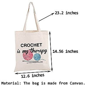 PWHAOO Knitting Project Bag Crochet Is My Therapy Knitting Humor Gift Yarn Bag Knitting Tote Bag Mothers Day Gift (Crochet Is My Therapy Tote)
