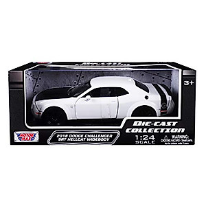 2018 Dodge Challenger SRT Hellcat Widebody White with Black Hood 1/24 Diecast Model Car by Motormax 79350
