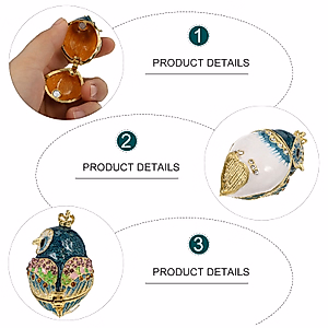 VOSAREA Owl Trinket Box Hand Painted Metal Hinged Jewelry Box Enameled Crystals Rings Earrings Necklace Storage Container Animal Figurine Collectible for Home Decor Blue