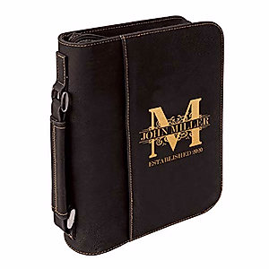 Personalized Royal Monogram Large Leatherette Book/Bible Cover with Handle and Zipper | Custom Book/Bible Cover | Personalized Laser Engraved