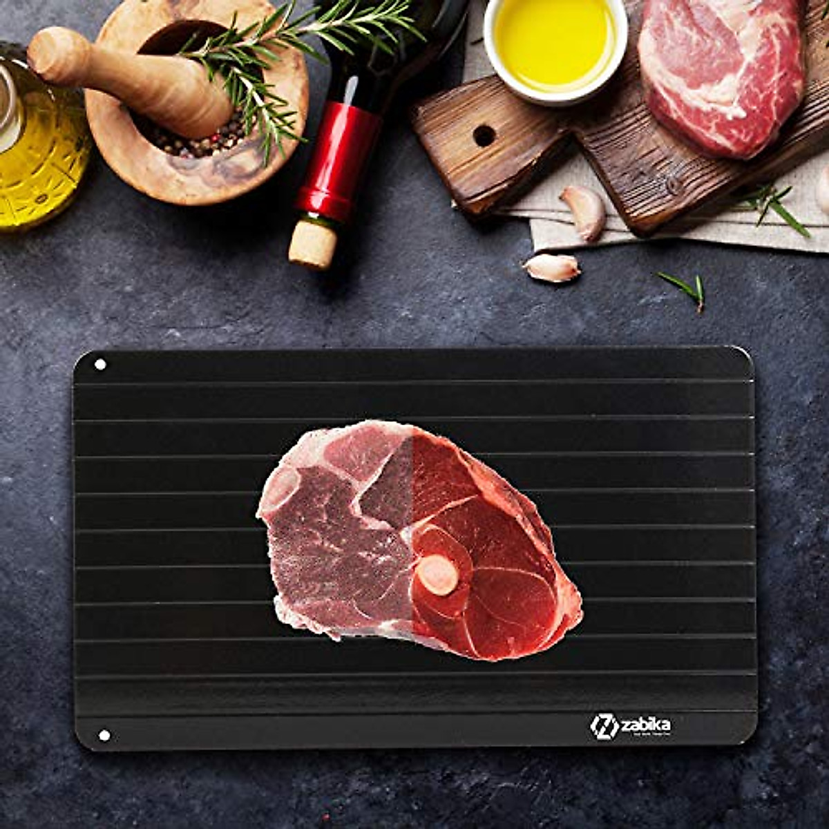 Defrosting Tray (Largest Size) for Rapid thaw with DRIP Tray- Best Kitchen thawing Tray - Better Than Heating Tray - Safe to defrost Meat Frozen - No Electricity Required