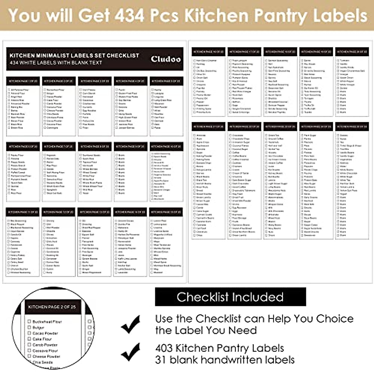434 Pcs Kitchen Pantry Labels for Food Containers with DIY Blank Labels, 3 Sizes Preprinted Minimalist Waterproof Pantry Kitchen Labels, Pantry Kitchen Organization Labels for Jars, Bottles, Boxes