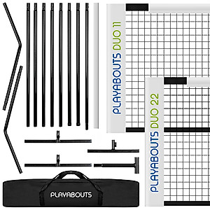 2 Pickleball Nets in 1 – PLAYABOUTS Duo – Set up 22 ft Regulation Size or 11 ft Half Court – Versatile Portable Pickleball Net System for Indoor/Outdoor Pickle Ball Games on Court, Driveway, Backyard