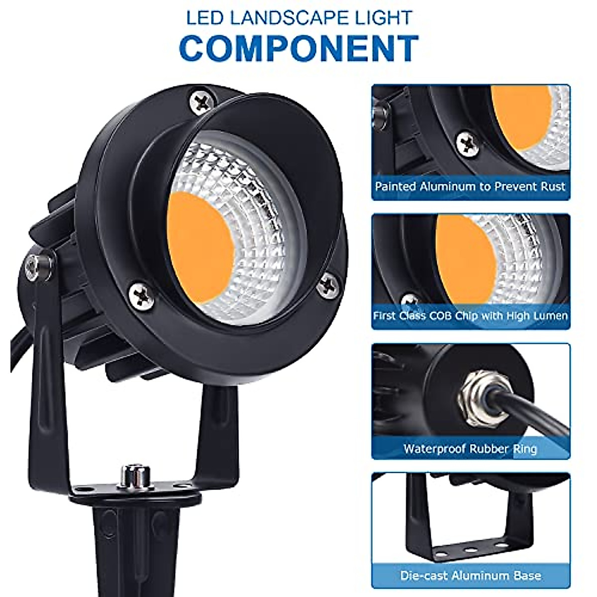 SUNVIE 15W Landscape Lighting LED Spotlight Outdoor 120V AC Waterproof Landscape Lights Spot Lights for Yard with Spiked Stake Warm White Flag Lights Garden Decorative Lamp with US 3-Plug in (2 Pack)