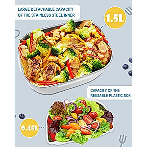 AUTOPkio Electric Heating Lunch Box, 12V 24V 110V 3 in 1 Portable Food Heater with 1.5L Removable Stainless Steel Container, Carry Bag for Car Truck Work (Blue)