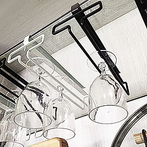 LINFIDITE Wine Glass Holder 2PCS Stemware Rack Hanger Under Cabinet Wine Glass Rack Kitchen Hanging Glass Storage Rack Organizer,Black