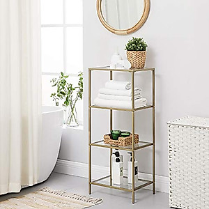 VASAGLE Modern 4-Tier Shelving Unit and 3-Tier Console Table Bundle, Modern Shelves with Tempered Glass, for Living Room, Entryway, Golden ULGT27G and ULGT28G