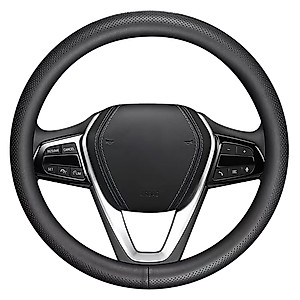 YOUDAXIN Nappa Leather Slim car Steering Wheel Cover, Comfortable, Non-Slip, Simple Perforated Design, Universal 15". Black