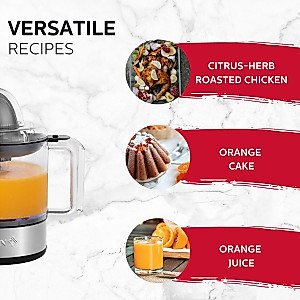 Holstein Housewares 27-oz Electric Citrus Juicer, Black/Stainless Steel - Ideal for Freshly Squeezed Orange, Lemon, Grapefruit Juices for Breakfast or Drinks