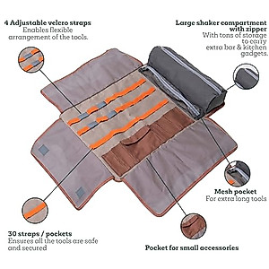 Barillio Bartender Bag Travel Bartender Bag | Waxed Canavs Bar Kit Bag for Carrying Bar Tools | Professional Bartender Roll with Shoulder Strap for Perfect Storage (Bag Only)…