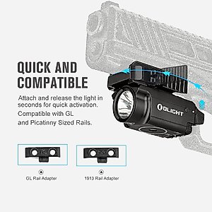 OLIGHT Baldr RL Mini 600 Lumens Compact Rail Mounted Weaponlight with Red Beam and White LED Combo, Magnetic USB Rechargeable Tactical Flashlight with 1913 or GL Rail, Built-in Battery