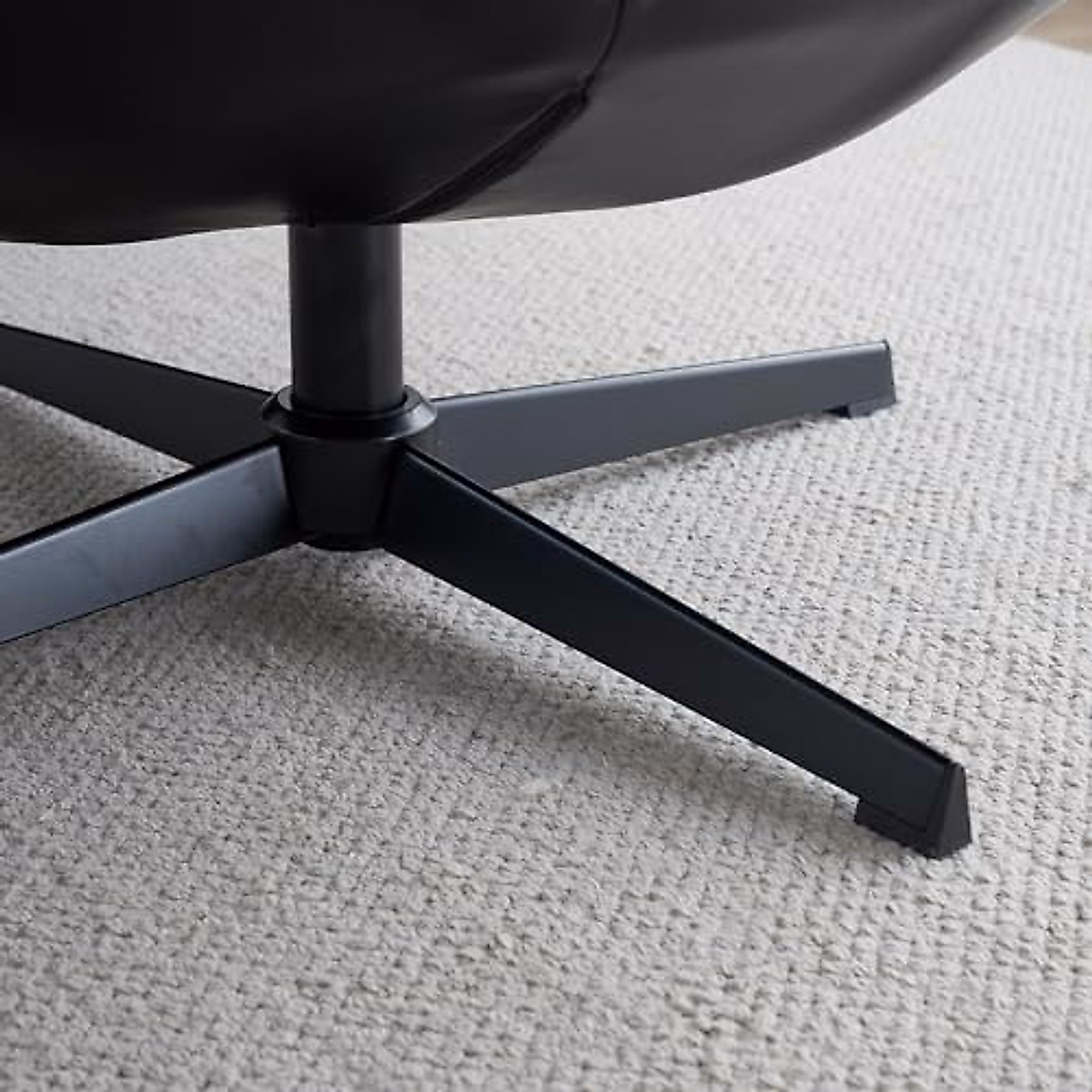 Swivel Barrel Accent Chair, Round Armchair with Wide Upholstered, 360 Degree Swivel PU Leather Club Sofa Chair for Living Room, Bedroom, Office (Cream White+Black)