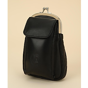 Leatherboss Leather Kiss Lock Pick-me-up Large Cigarette Money Make Up Holder Purse with Phone Case Black