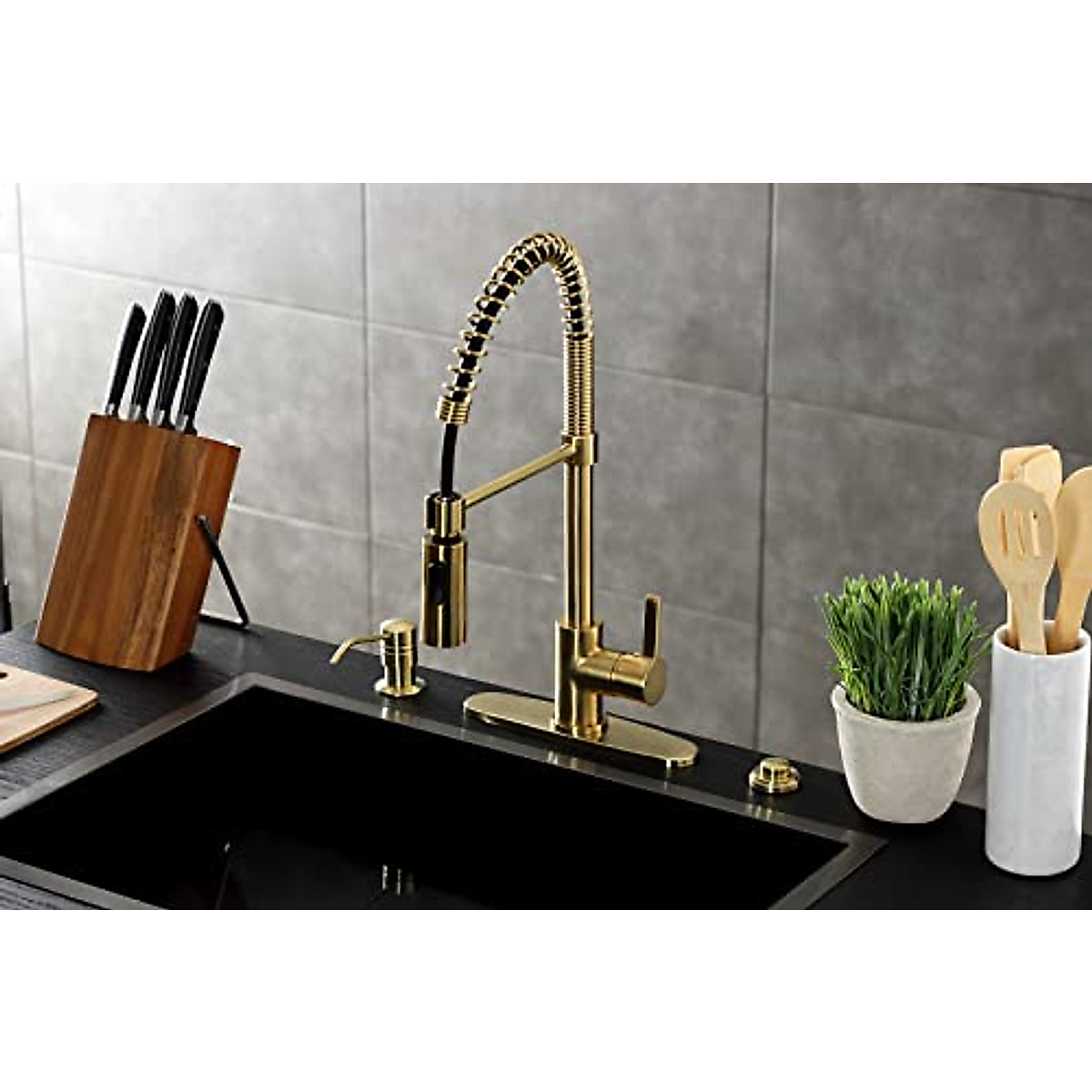 Kingston Brass LS8773CTL Continental Pre-Rinse Kitchen Faucet, Brushed Brass
