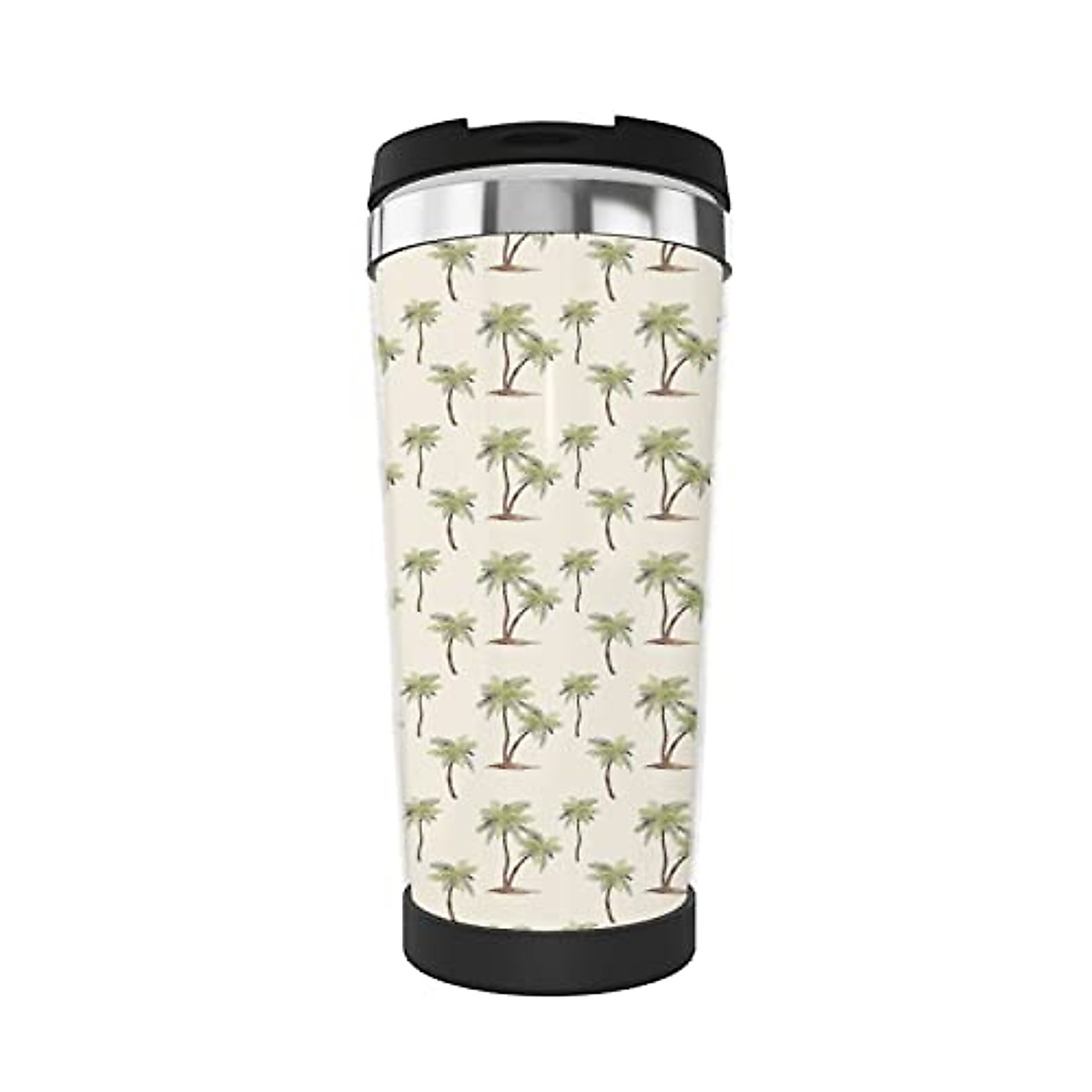 Hawaii Travel Coffee Mug Spill Proof 13oz, Trees Pattern with Hand Drawn Tropical Palms Insulated Coffee Mug to Go, Thermo Hot Coffee Tumbler, Reusable Coffee Travel Mug with Seal Lid,Blue