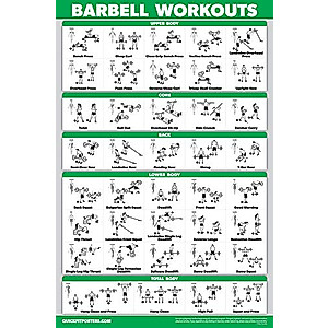 QuickFit 3 Pack - Dumbbell Workouts + Bodyweight Exercises + Barbell Routine Poster Set - Set of 3 Workout Charts (Laminated, 18" x 27")