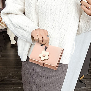 LJCZKA Cute Small Wallet for Girls Women - RFID Blocking PU Leather Tri-folded Flowers Cash Pocket with Card Holder Slim Short Wallet (Pink)