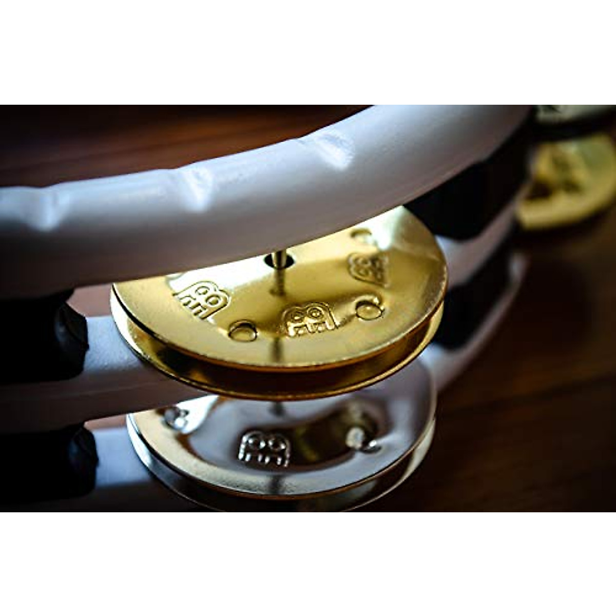 Meinl Percussion Traditional Tambourine, Handheld Half-Moon Shape with Synthetic Frame — NOT Made in China — Double Row Dual Alloy Jingles, 2-Year Warranty (TMT1M-WH)