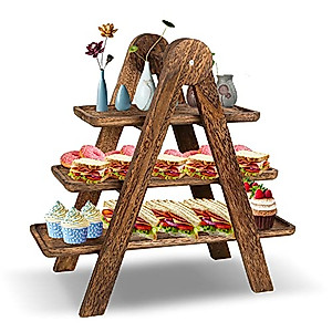 Tiered Serving Tray, 3 Tier Serving Tray - Wood Serving Stand, 3 Tier Wood Cupcake Stand, Vintage Party Trays, Wooden Party Trays for Serving Food
