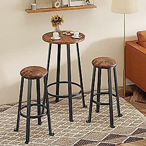 Aiho Bar Table and Chairs Set for 2 with Upholstered Stools, 3 Pieces Pub Table and Chairs, Modern Pub Dining Set for Small Place - Rustic Brown