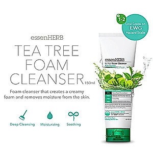 ESSENHERB TEA TREE FOAM CLEANSER, Creates a Creamy Foam that Soothes and Moisturizes, For All Skin Types Including Blemishes. (150ML)