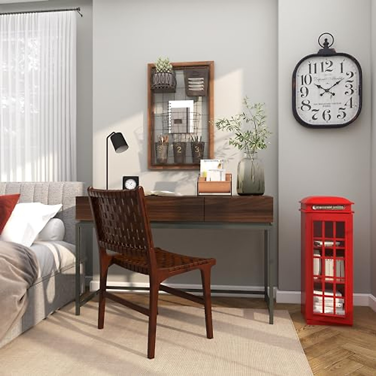 Deco 79 Wooden Telephone Room Storage Unit Vintage London Booth 2 Shelf Storage Cabinet, Accent Cabinet 11" x 9" x 30", Red