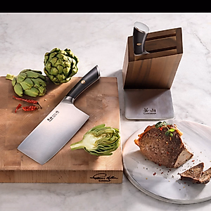 Cangshan ELBERT Series German Steel Forged Cleaver Knife Block Sets, Acacia (3-Piece, Black)