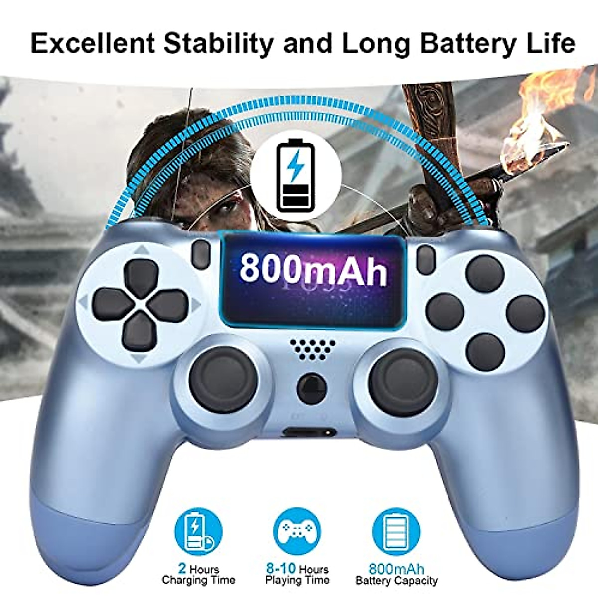 Wireless Controller 2 Pack for PS4 Controller, AUGEX Wireless Gamepad Work with Playstation 4 Controllers, Berryblue Game Control for PS4 Controller with Joystick, PS4 Pro/Silm/PC Purple