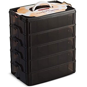 LifeSmart USA Stackable Storage Container Black 50 Adjustable Compartments Compatible with Lego Dimensions LOL Surprise Littlest Pet Shop Arts and Crafts and More (5 Tier)