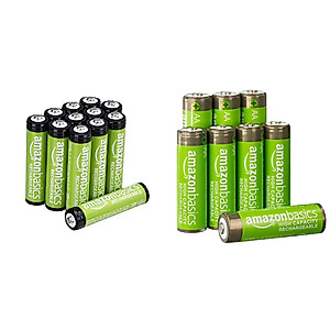 Amazon Basics 12-Pack AAA Rechargeable Batteries, 800 mAh, Pre-Charged & AA High-Capacity Ni-MH Rechargeable Batteries (2400 mAh), Pre-Charged - Pack of 8