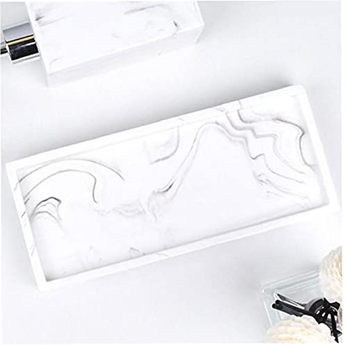 Vanity Tray Marble Effect Resin Bathroom Storage Organizer for Soaps Jewellery White