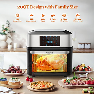GLUCK Air Fryer Oven,10-in-1 20 QT Airfryer Toaster Oven with Visible Cooking Window,Large Air Fryer Toaster Oven Combo with Recipes & 13 Accessories ， ETL Certification