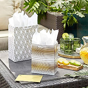 Hallmark Gold Gift Bag Assortment - Diamonds, Stripes, Dots (Pack of 6: 2 Medium 9", 2 Large 11", 2 Extra Large 14") for Chrsitmas, Hanukkah, Graduations, Birthdays, Weddings, Bridal Showers