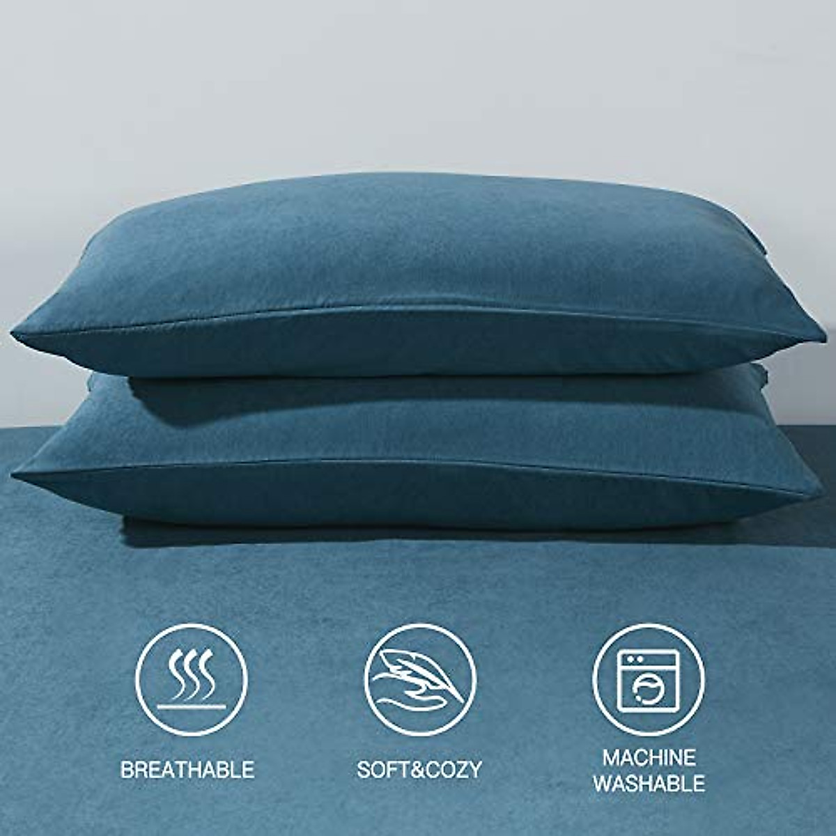 HAPPYMOON Pillowcases with Zipper Queen Size - Zippered Microfiber Pillow Cases for Hair and Skin 2 Pack, Soft Breathable Brushed Pillow Covers Set of 2, 20 X 30 Inches, Teal