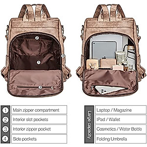 FOXLOVER Backpack Purse for Women Large Womens Backpack Leather Travel Backpack Fashion Backpack Purse Designer Ladies Shoulder Bags(Brown A)