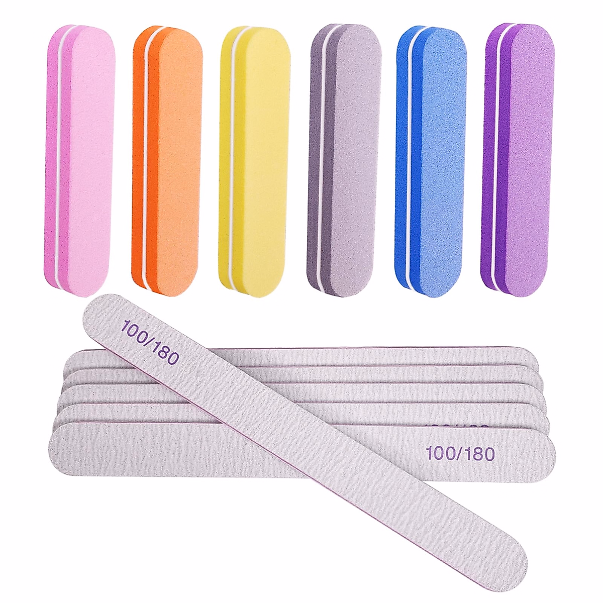 Nail File and Buffer Set (12 Pcs), Nail Files for Gel Nails Acrylic Natural Nails, limas para unas acrilicas Professional Manicure Nail File Kit 100/180 Grit Emery Board Filer Buffing Buffers Blocks