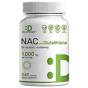Deal Supplement NAC Supplement (N-Acetyl Cysteine) 1,000mg Per Serving with Reduced Glutathione, 240 Capsules – Antioxidant Support for Immune Health, Lung, & Liver Function