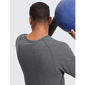 CRZ YOGA Mens Seamless Long Sleeve Tee Shirts Moisture Wicking Workout Athletic Running Shirts Breathable Gym Tops Deep Coal Heather Medium