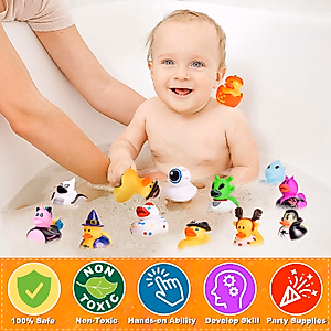 FUN LITTLE TOYS 24 PCS Halloween Rubber Ducks in Bulk for Kids, Assorted Rubber Duck Toy Duckies for Fun Bath Toys, Trick or Treat Fillers, Halloween Party Favors, Halloween Themed Bathtub Toys