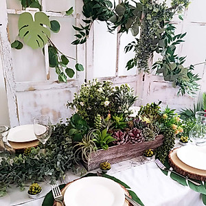 1 Pcs Wood Planter Box Rectangle Whitewashed Wooden Rectangular Planter Decorative Rustic Wooden Box with Inner Plastic Box - 17.3" L x 7.8" W x 3" H Floral Natural Centerpieces Rustic Wedding Decor